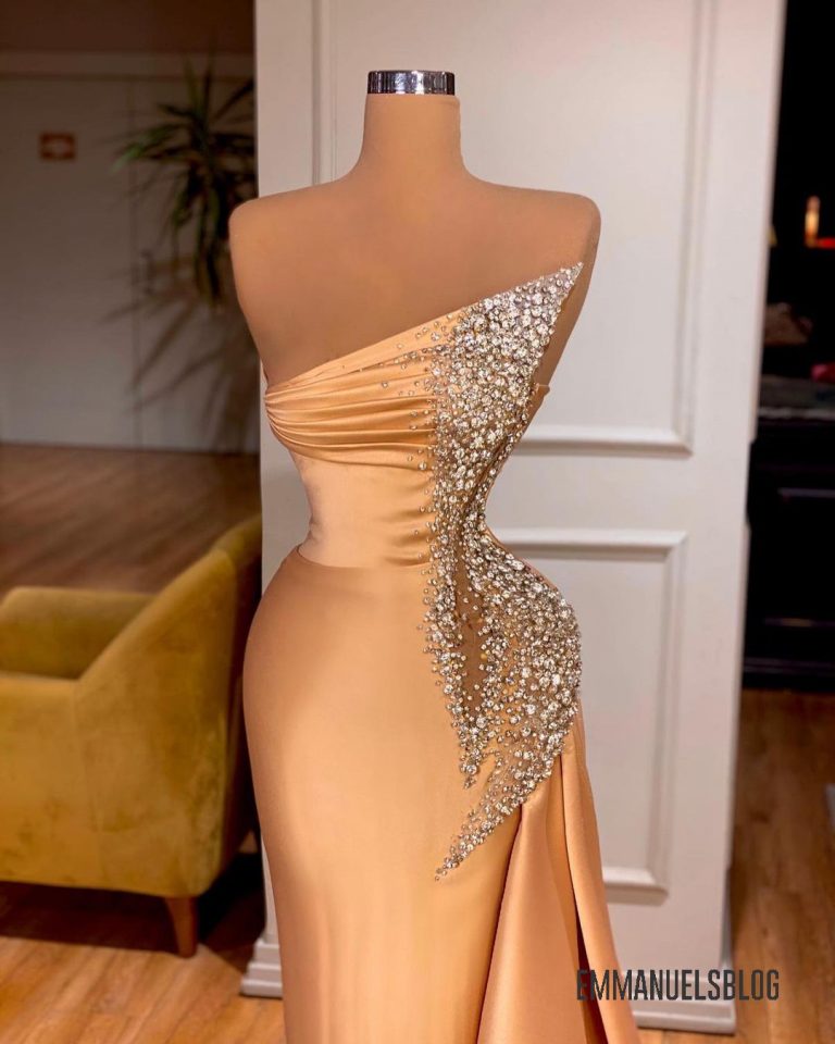Elegant Custom made Rose Gold Satin with Crystals & Sequins Elegant Custom made Rose Gold Satin with Crystals & Sequins